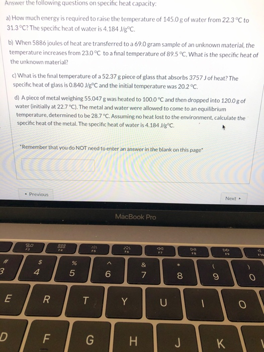 Solved Answer the following questions on specific heat | Chegg.com