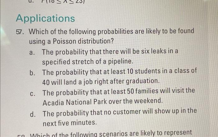 Solved Applications 57. Which of the following probabilities | Chegg.com