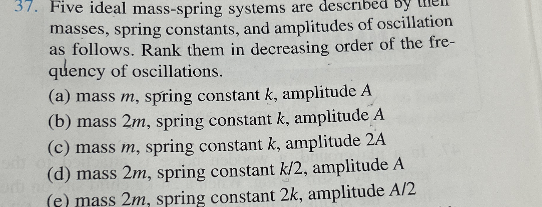 Solved Five ideal mass-spring systems are described by | Chegg.com