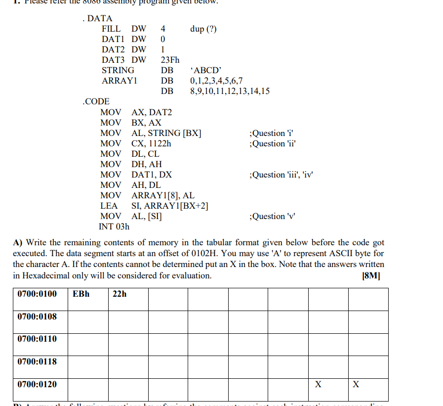 Solved .CODEMOV AX, ﻿DAT2MOV BX, ﻿AXMOV AL, ﻿STRING [BX] | Chegg.com