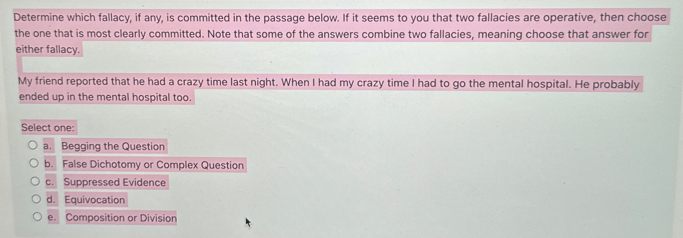Solved Determine which fallacy, if any, is committed in the | Chegg.com