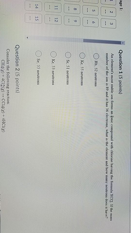 Solved age 1: Question 1 (5 points) 1 2 3 An element's most | Chegg.com