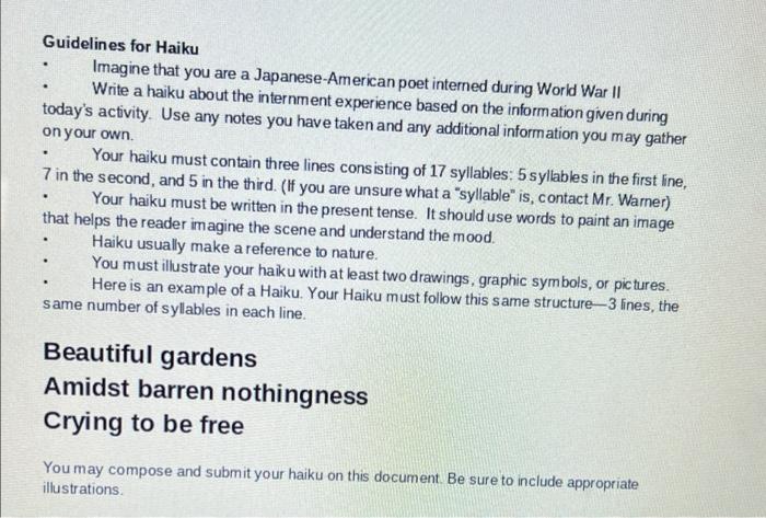 Guidelines for Haiku Imagine that you are a | Chegg.com