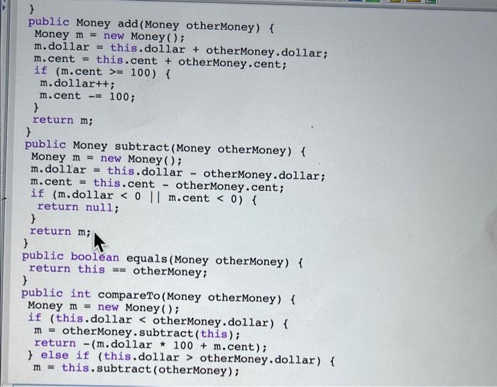 Solved public class Money private int dollar; private int | Chegg.com