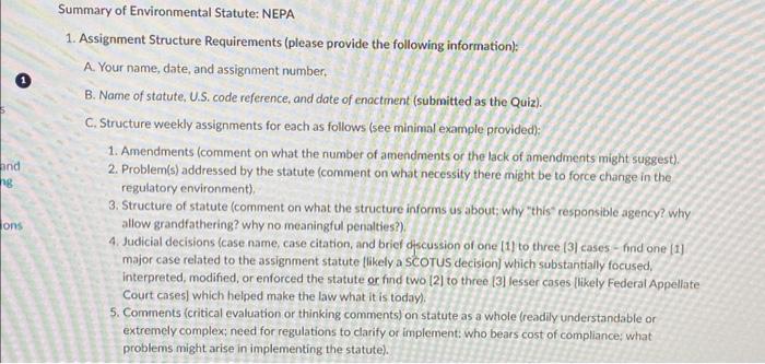 Solved Summary of Environmental Statute: NEPA 1. Assignment | Chegg.com