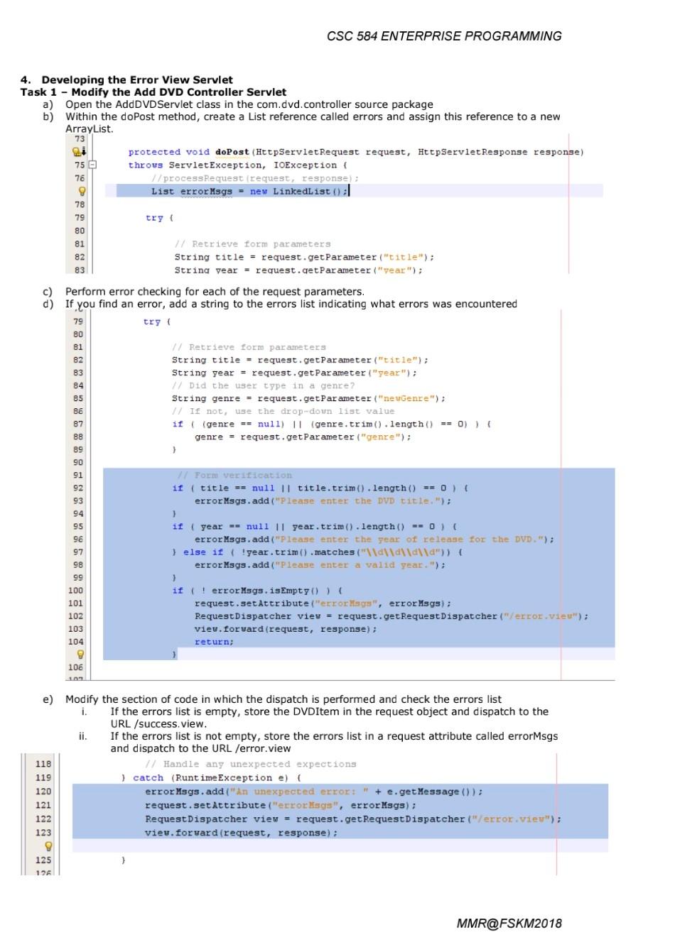 Solved CSC 584 ENTERPRISE PROGRAMMING LAB 6: SERVLET -2 Lab | Chegg.com