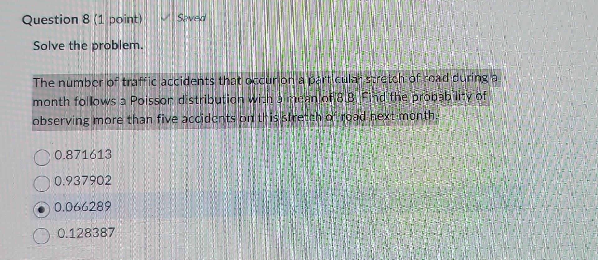 Solved The number of traffic accidents that occur on a | Chegg.com