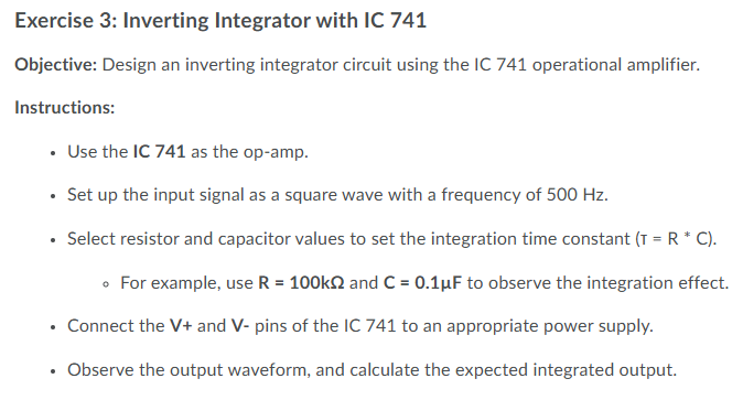 Exercise 3: Inverting Integrator with IC | Chegg.com