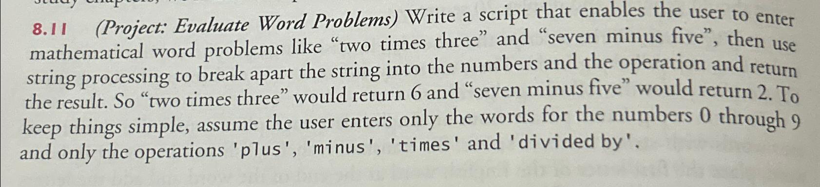 8.1I (Project: Evaluate Word Problems) Write a script | Chegg.com
