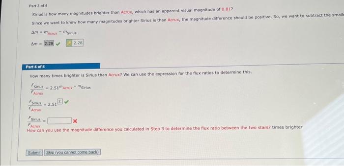 Solved Part 3 of 4 Sirius is how many magnitudes brighter | Chegg.com