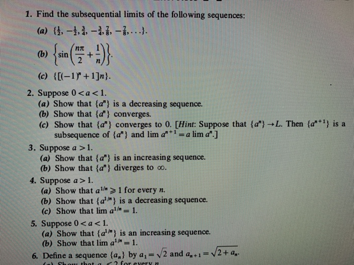 Solved 1. Find the subsequential limits of the following | Chegg.com