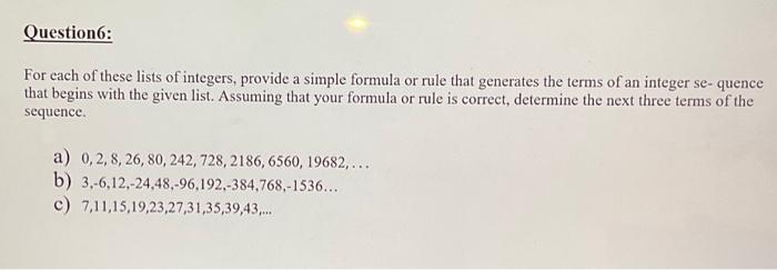 Solved For each of these lists of integers, provide a simple | Chegg.com