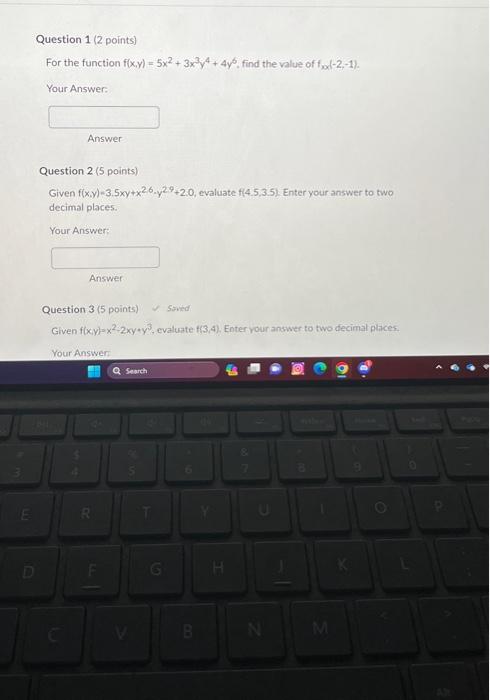 Solved Question 1 (2 points) For the function f(x,y) = 5x2 + | Chegg.com