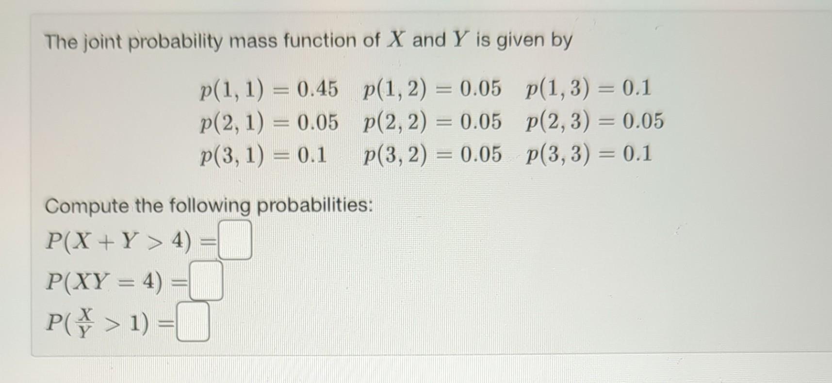 Solved The joint probability mass function of X and Y is | Chegg.com