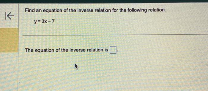 Solved Find an equation of the inverse relation for the | Chegg.com