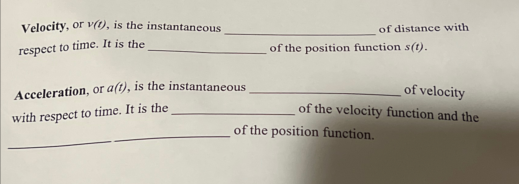 Solved Velocity, or v(t), ﻿is the instantaneou: of distance | Chegg.com