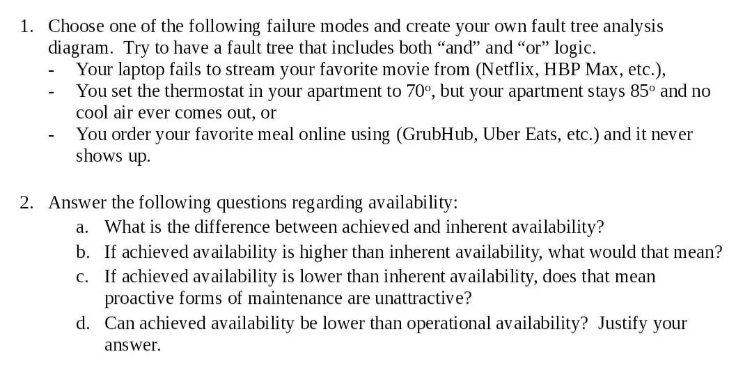 Solved 1. Choose one of the following failure modes and | Chegg.com