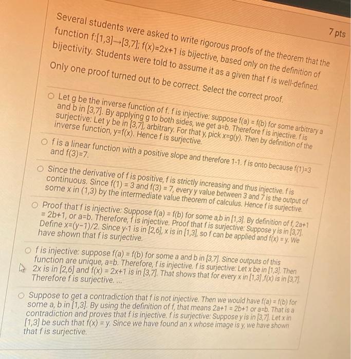 Solved 7 pts Several students were asked to write rigorous | Chegg.com