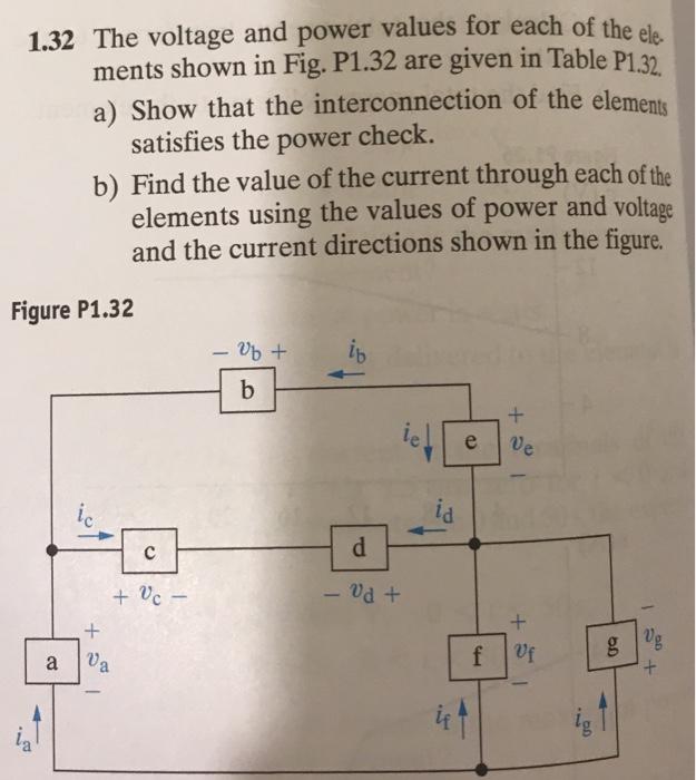 Solved 1.32 The voltage and power values for each of the ele | Chegg.com