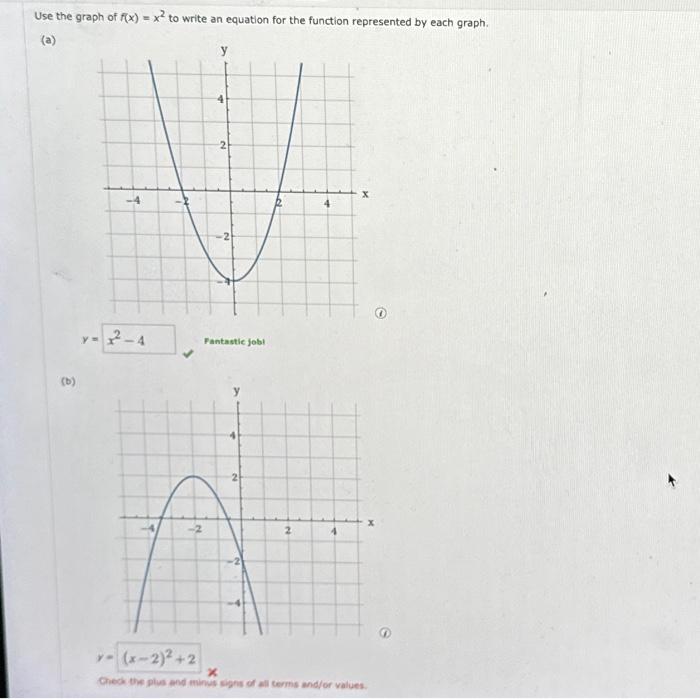 Use the graph of f(x)=x2 to write an equation for the | Chegg.com