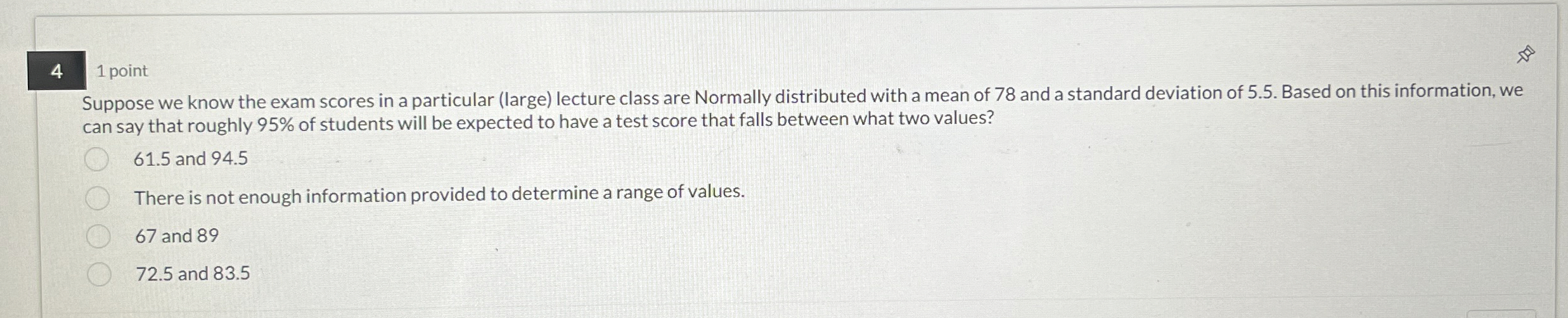 Solved 4 1 ﻿pointSuppose we know the exam scores in a | Chegg.com