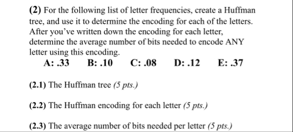 Solved (2) ﻿For the following list of letter frequencies, | Chegg.com
