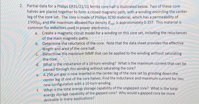 Solved 2. Partial data for a Philips ER35/21/11 ferrite core | Chegg.com