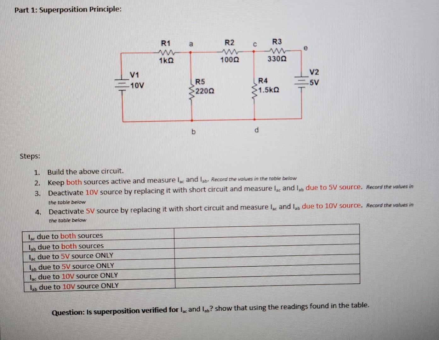 Solved Part 1: Superposition Principle: Steps: 1. Build the | Chegg.com