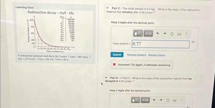 Solved Learning Goal: Radioactive decay - Half-life Part - | Chegg.com