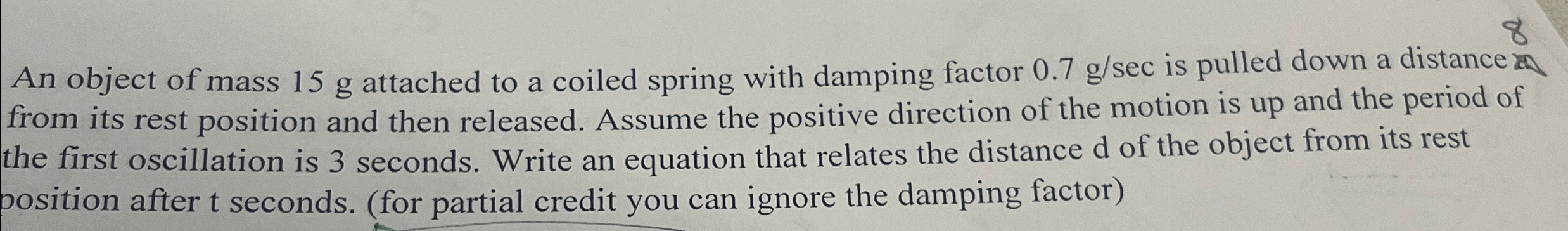 Solved An object of mass 15g ﻿attached to a coiled spring | Chegg.com