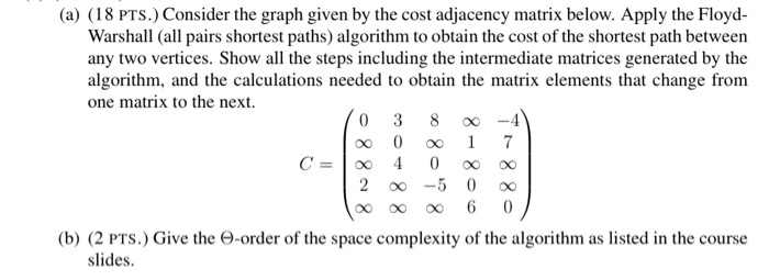 Solved (a) (18 PTS.) Consider the graph given by the cost | Chegg.com