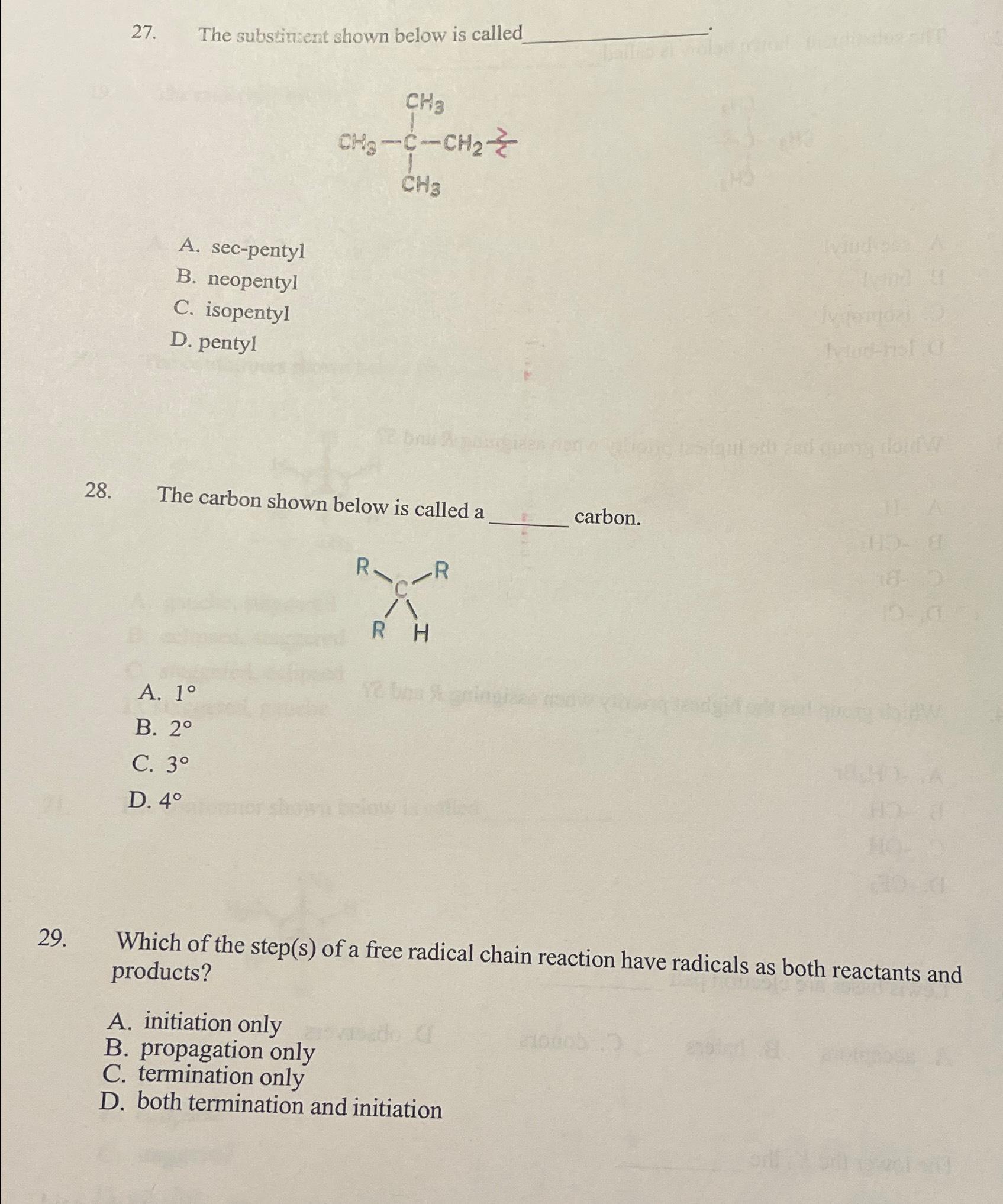 Solved The substiment shown below is calledA. ﻿sec-pentylB. | Chegg.com
