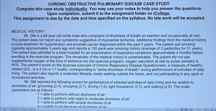 Solved CHRONIC OBSTRUCTIVE PULMONARY DISEASE CASE STUDY | Chegg.com