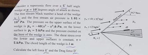 Solved Consider a supersonic flow over a 5∗ half angle wedge | Chegg.com