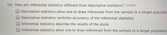 Solved 10) How are inferential statistics different from | Chegg.com