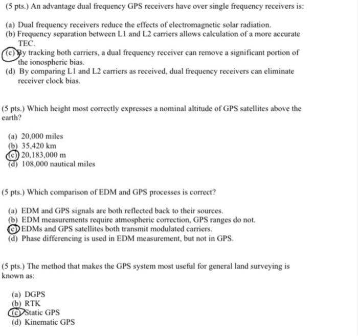 Solved (5 pts.) An advantage dual frequency GPS receivers | Chegg.com