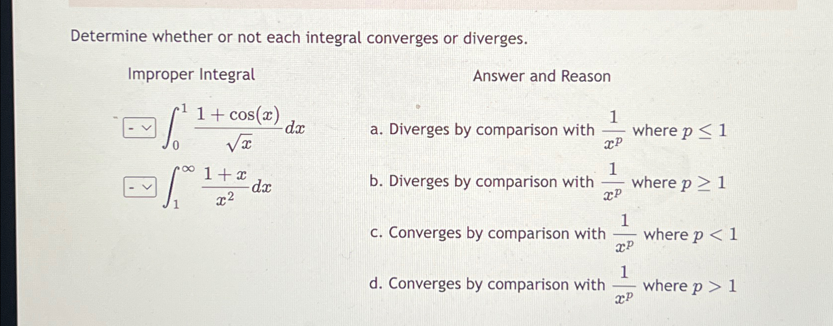 Solved Determine whether or not each integral converges or | Chegg.com