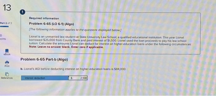 Solved Required information Problem 6-65 (LO 6-1) (Algo) | Chegg.com