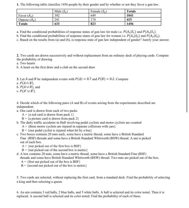 Solved 1. The following table classifies 1456 people by | Chegg.com