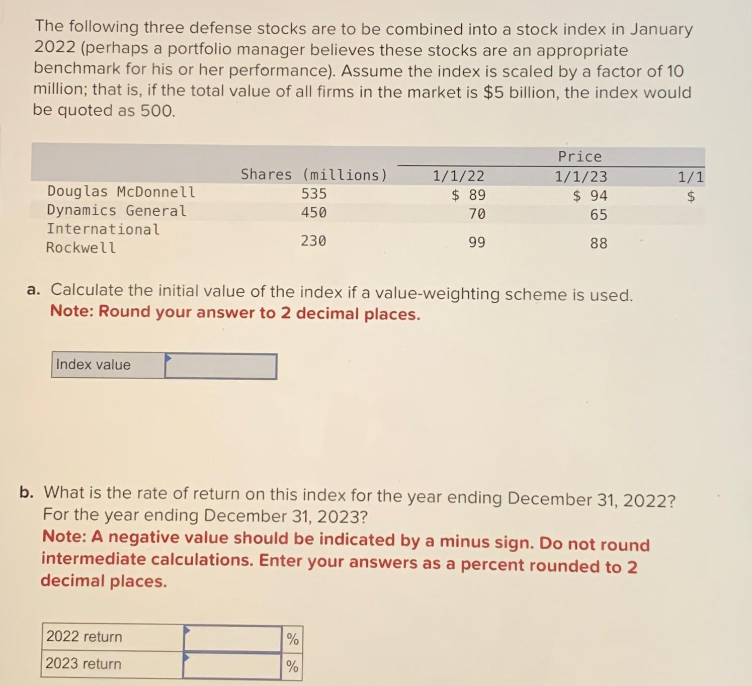 Solved The following three defense stocks are to be combined | Chegg.com