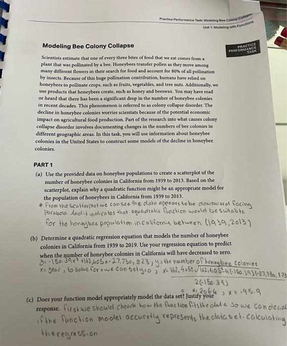 Modeling Bee Colony Collapse PERTOPACTCE Scientists | Chegg.com