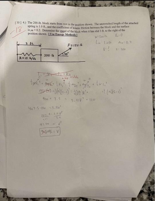 Solved 30) 1 4.) The 200-Ib. block starts from rest in the | Chegg.com
