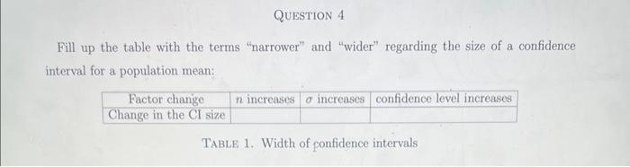 Solved Fill up the table with the terms "narrower" and | Chegg.com