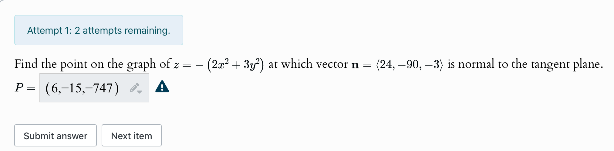 Solved Attempt 1: 2 ﻿attempts remaining.Find the point on | Chegg.com