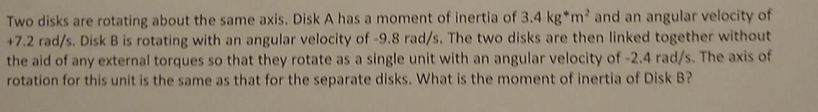 Solved Two disks are rotating about the same axis. Disk A | Chegg.com
