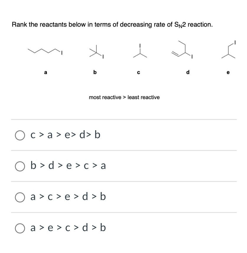 Solved Rank the reactants below in terms of decreasing rate | Chegg.com