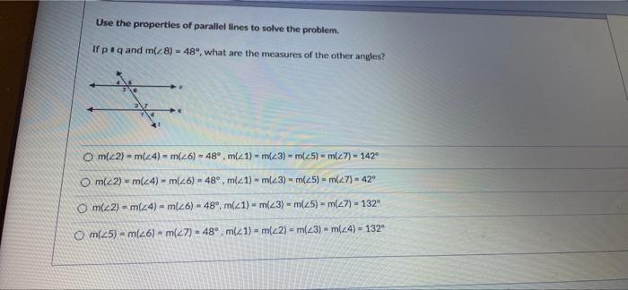 Solved Use the properties of parallel lines to solve the | Chegg.com