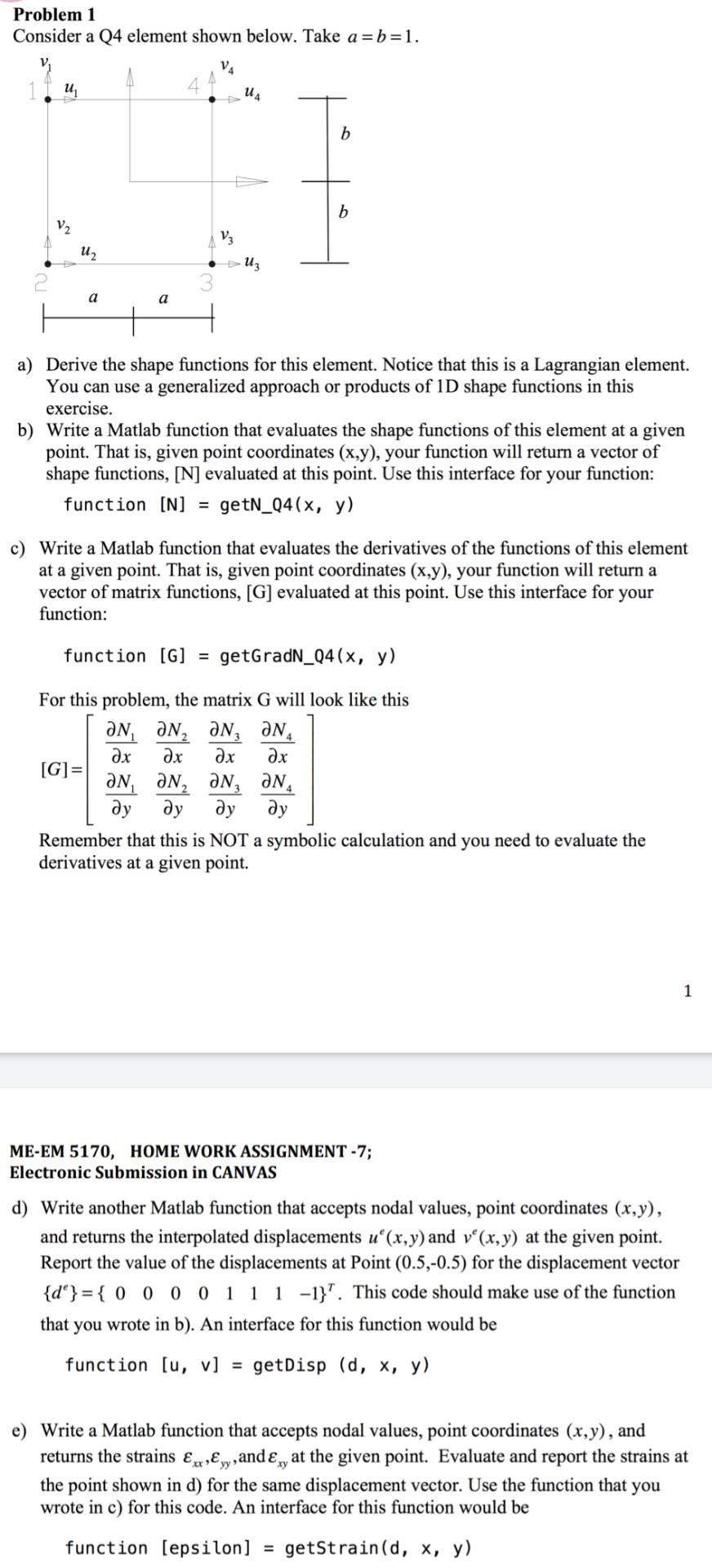 Problem 1 Consider a Q4 element shown below. Take | Chegg.com
