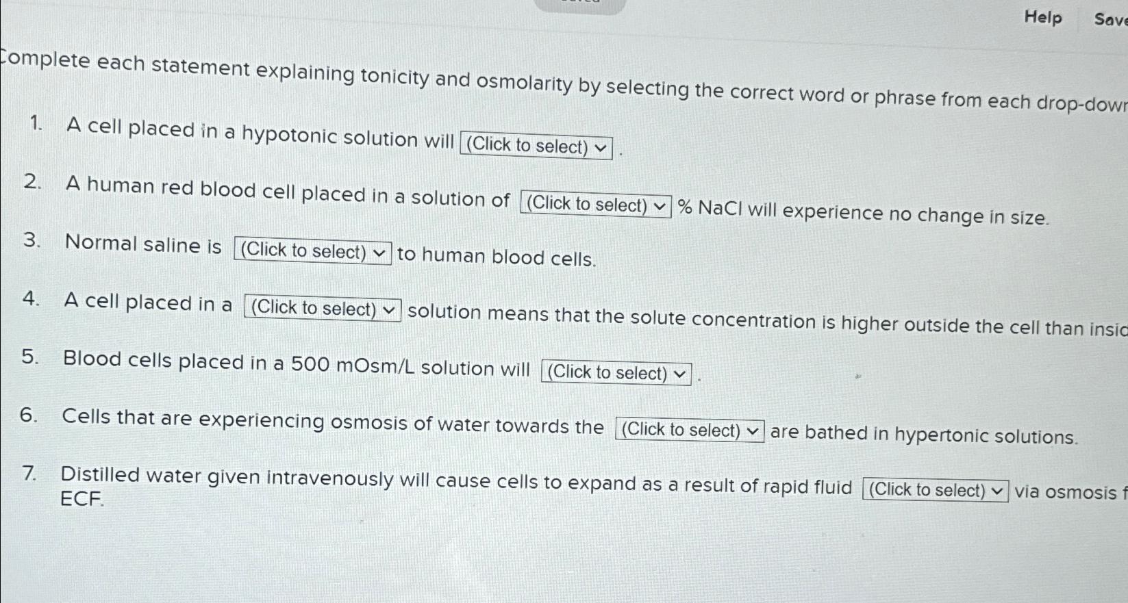 Solved HelpFomplete each statement explaining tonicity and | Chegg.com