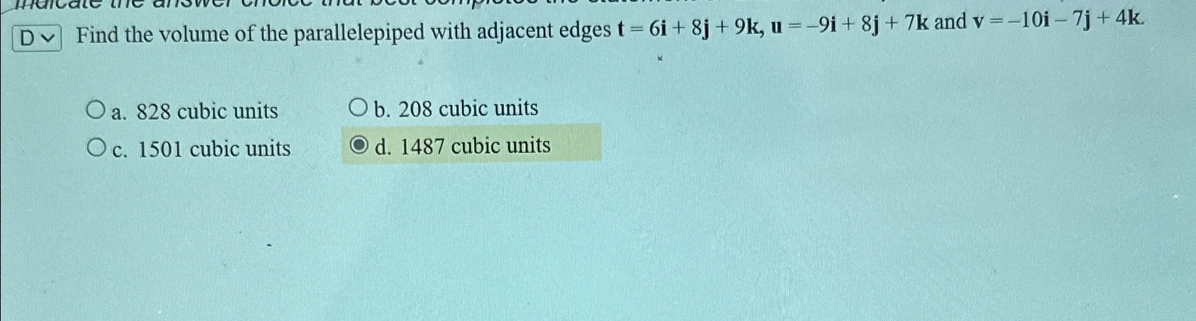 Solved D ﻿Find the volume of the parallelepiped with | Chegg.com